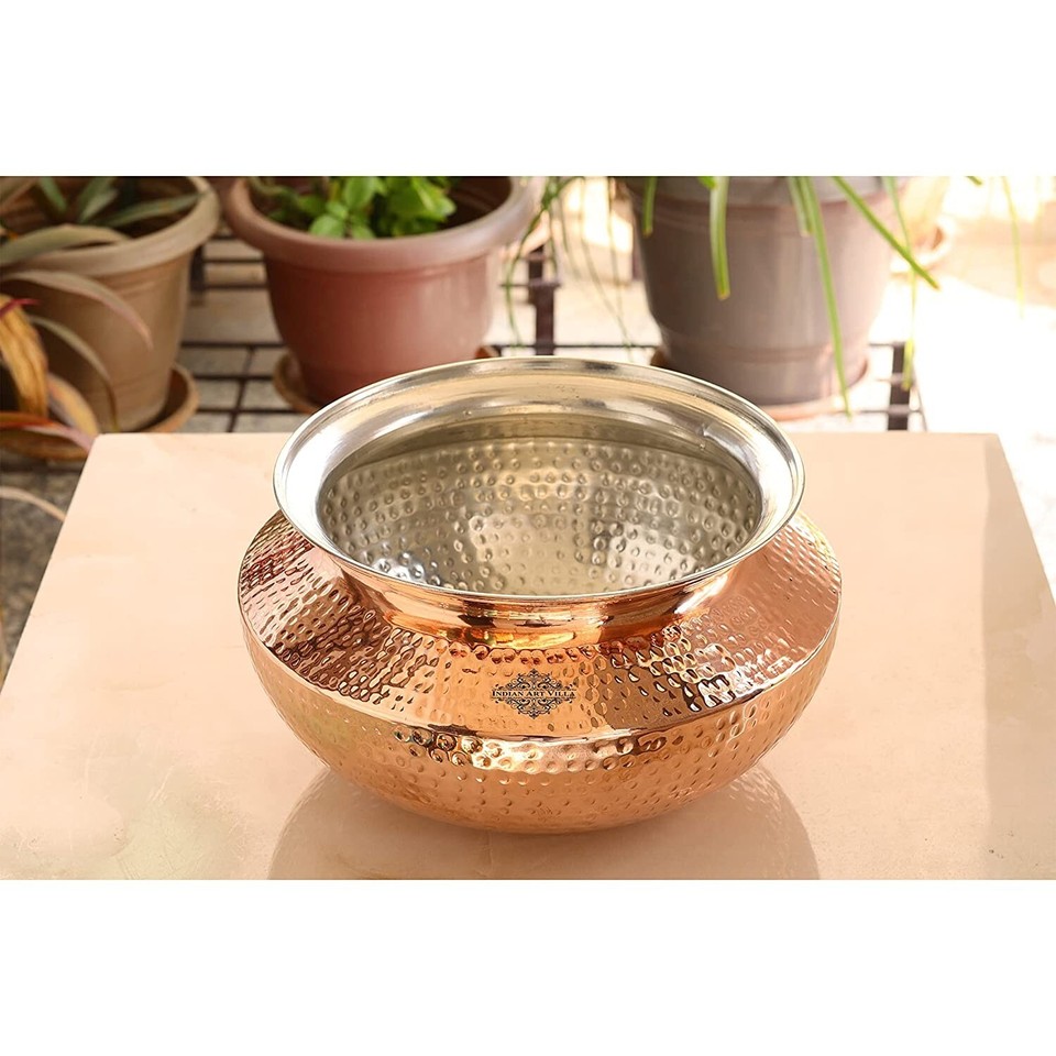 Copper Hammered Finish Cookware Handi with Tin Lining Inside Capacity ...