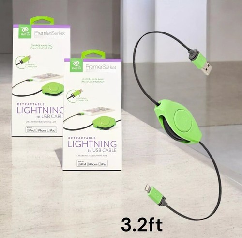 Two ~2~ Retrak Essential Retractable Charge Sync Cable for iPhone to ...