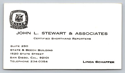 Vintage Business Card John Steward Shorthand NSRA San Diego CA | eBay