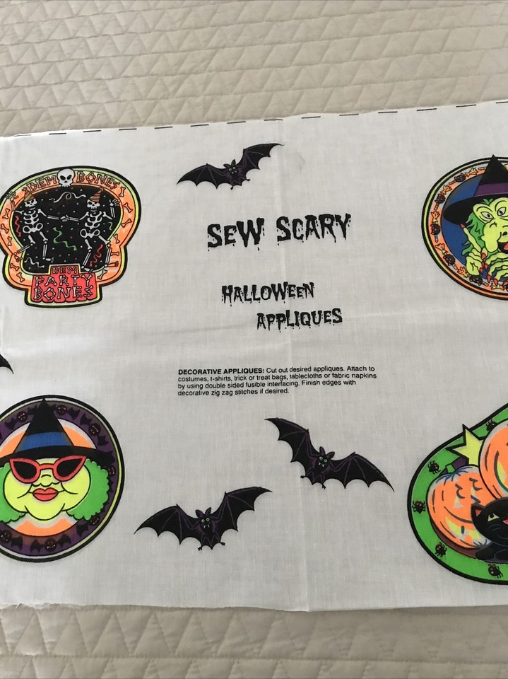 Vtg Sew Scary" Neon Fabric Halloween Applique Panel Wamsutta Hallmark ...