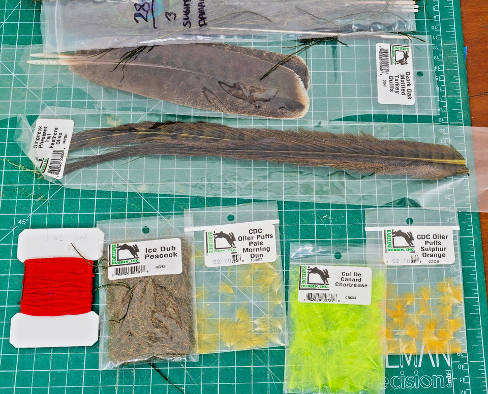 lot fly tying materials: partridge, peacock eye, crystal flash ...