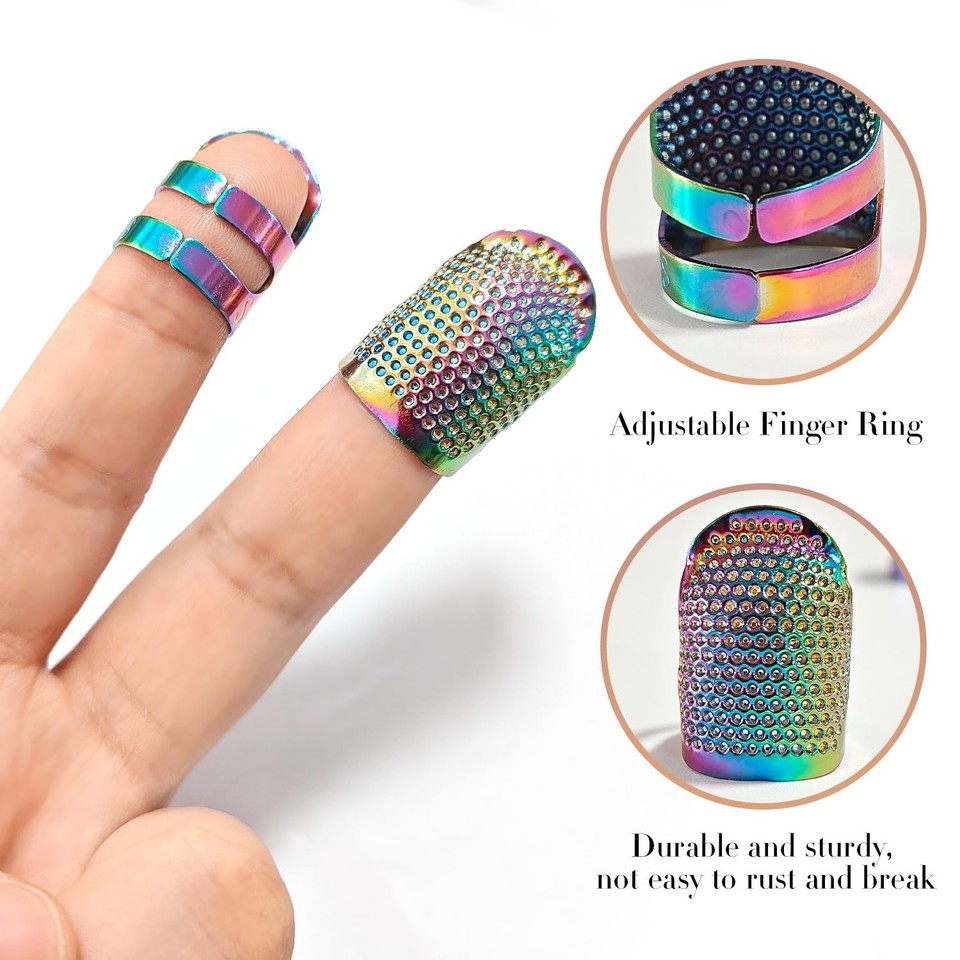 4Pcs Sewing Thimbles, Adjustable Metal Thimbles for Hand Sewing Finger ...