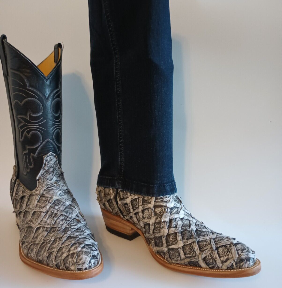 Men's New 100% Original Distressed Black ARAPAIMA PIRARUCU Cowboy Boots ...