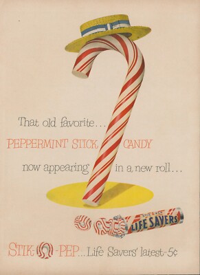 1950 Life Savers Candy Cane Straw Hat Peppermint Stick O Pep Vtg Print ...