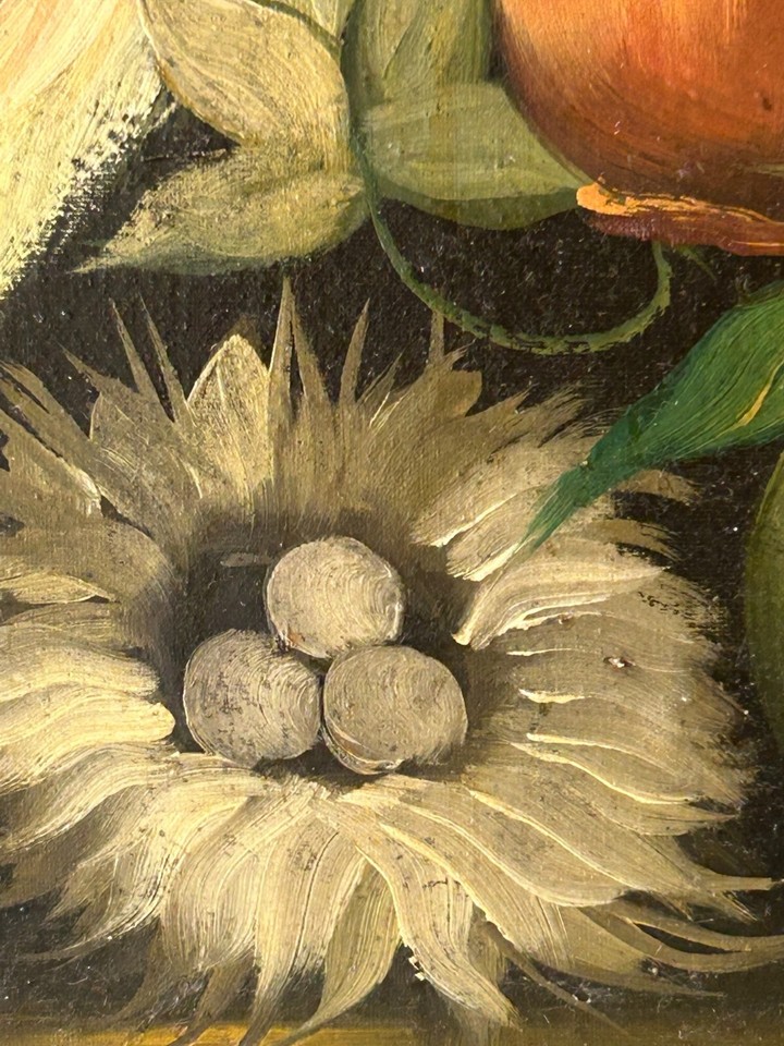 Old Continental Dutch Style Still Life Oil with Fruits & Flowers Signed ...