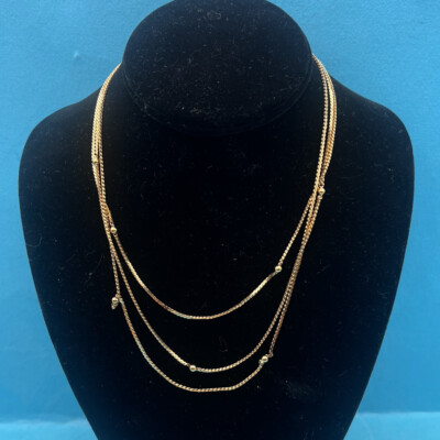 Vintage Monet Layered Necklace Gold Tones 3 Strands, Small Bead Stations 17” | eBay