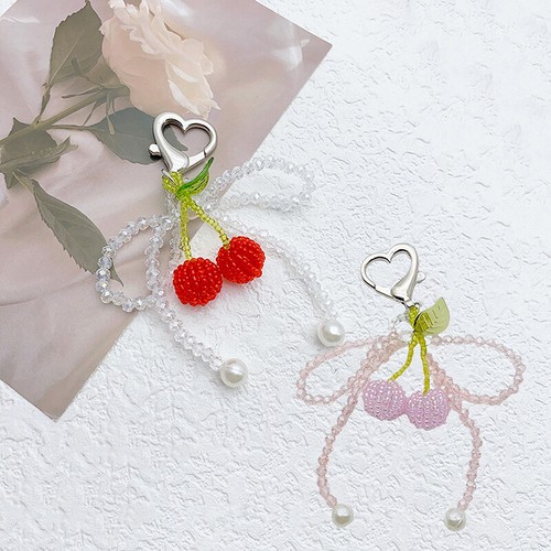 Korean Sweet Crystal Cherry Keychain Fashion Bow Beaded Keyring Bag Pendant X F | eBay