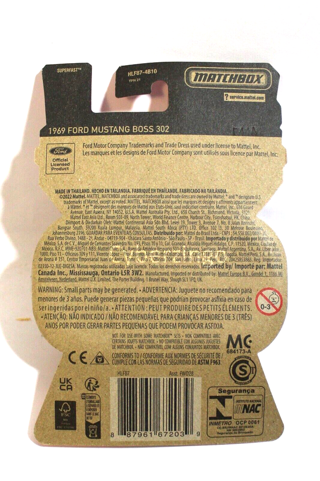 Matchboox 1/64 1969 Ford Mustang BOSS 302 Moving Parts W/Opening Hood ...