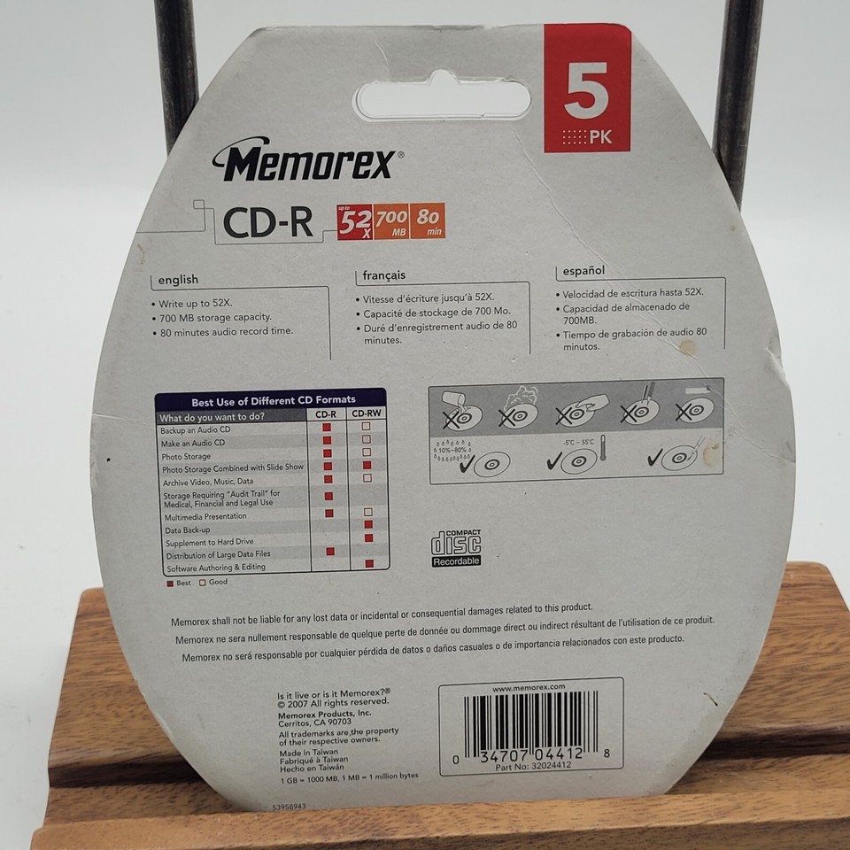 New Old Stock Sealed Memorex CD-R 52X 700 MB 80 Min 5 Pack Blank Disc ...