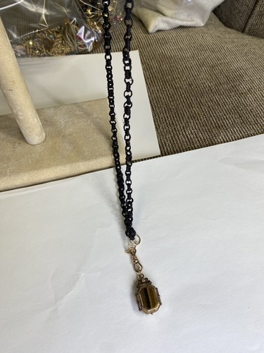 Vtg Horsehair Gold Filled Locket Watch Chain Necklace Tiger Eye ...