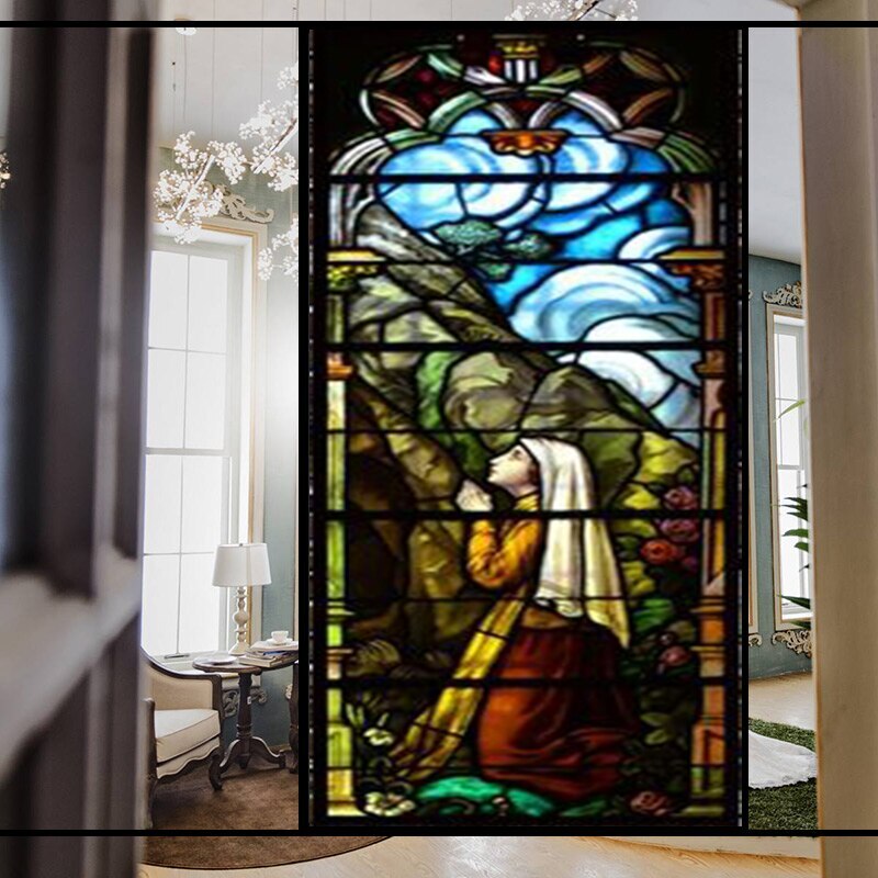 Retro Church Window Film Privacy Self-adhesive Glass Sticker Chapel ...