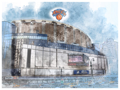 New York Knicks Poster Architectural Design Art Print Man Cave Decor ...