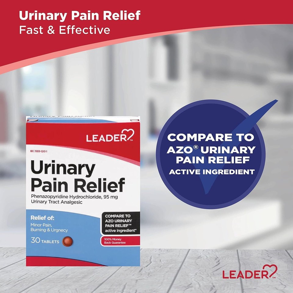 Phenazopyridine Urinary Pain Relief 95 mg Minor Pain & Burning 30 ...