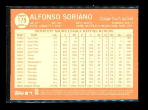 2013 TOPPS HERITAGE Baseball Trading Card #175 ALFONSO SORIANO Chicago Cubs | eBay