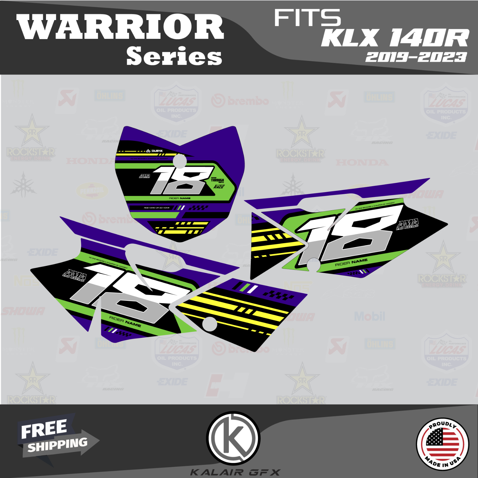 Graphics Kit for KAWASAKI KLX140R KLX140RL (2019-2023) Warrior Series ...