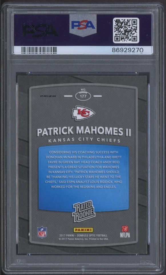 2017 Donruss Optic Pink Prizm #177 Patrick Mahomes II RC Rookie PSA 9 ...