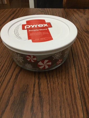 Pyrex 4 Cup Storage Bowl Christmas Peppermint Snowflake White NEW | eBay