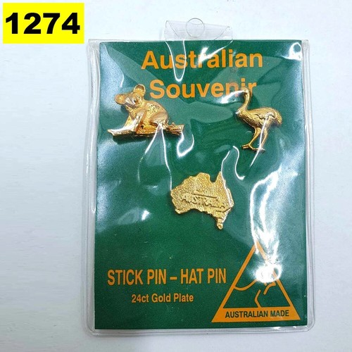Australian Animal Souvenir Stick Pin Hat Pins 24 ct Gold Plate Set of 3 ...