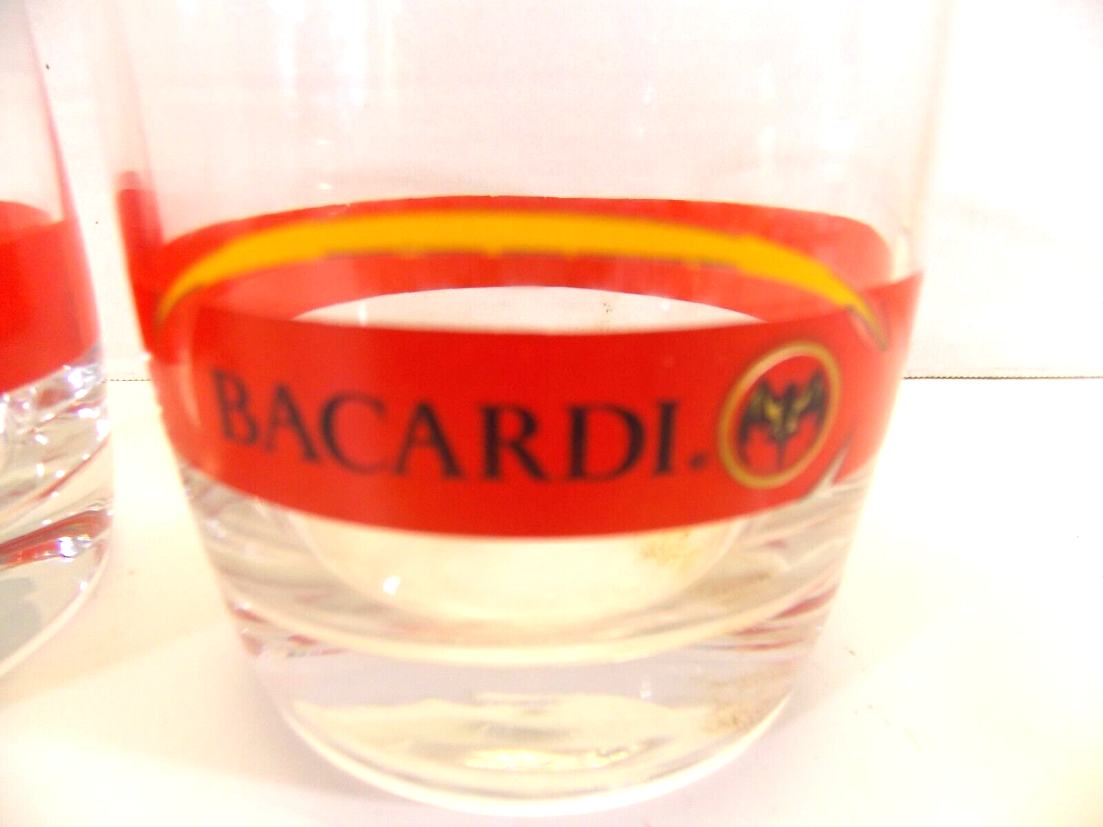 Bacardi Rum Lowball Rocks Glass Red/Brown And Stripe Football LogoShort ...