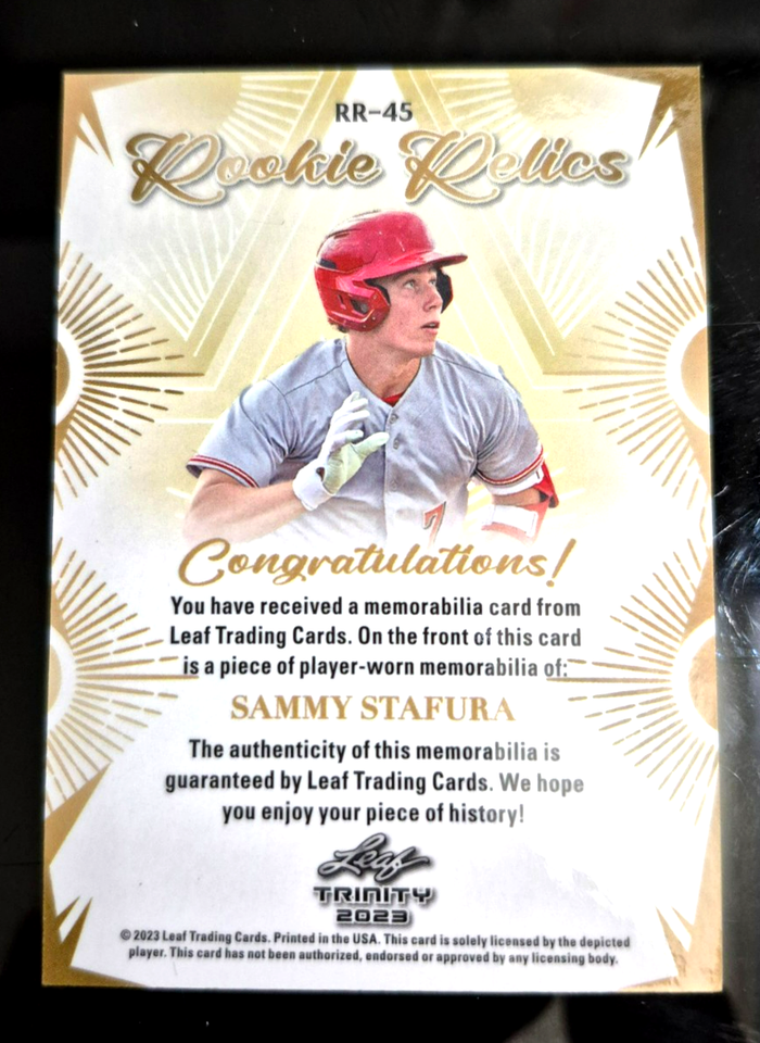 2023 Leaf Trinity Baseball SAMMY STAFURA Rookie Relics XRC Cincinnati ...