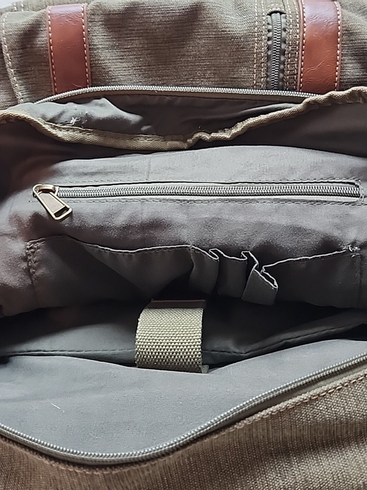 CARGOIT Olive Green Waxed Canvas Brown Trim Flap Snap Closure Backpack ...