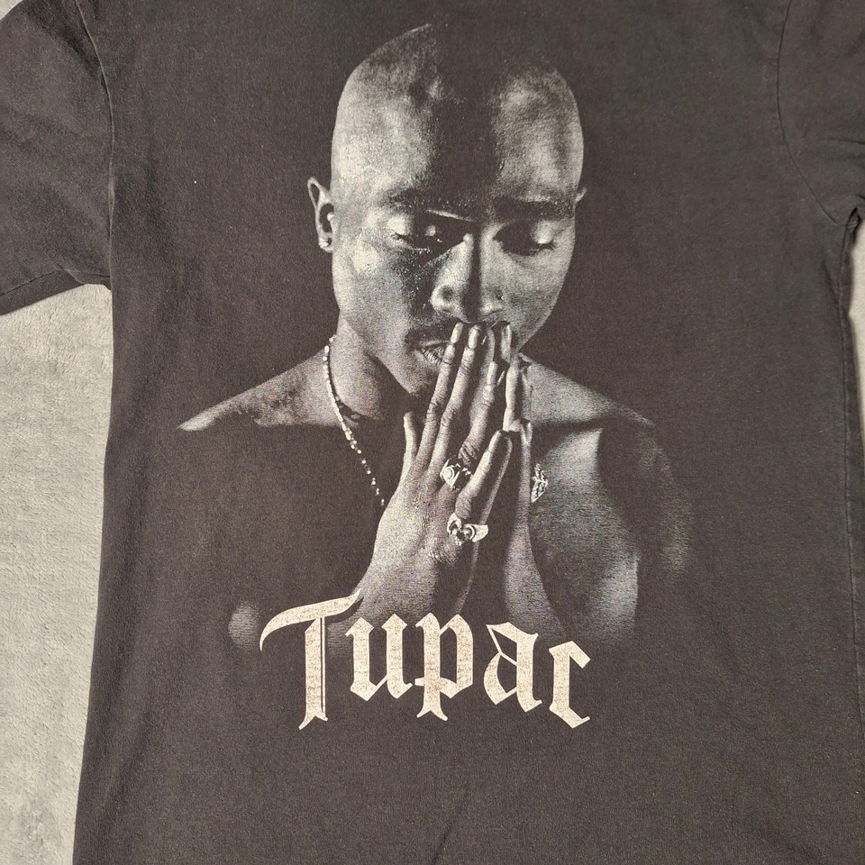 Vintage Style Y2K Tupac Hip Hop Rap Performer Graphic Black Tee Size ...