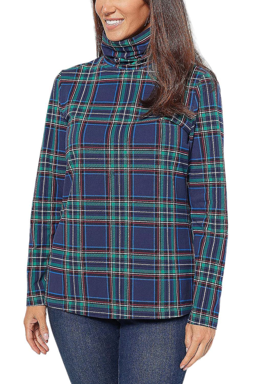 Denim & Co. Printed Perfect Jersey Turtle Neck Top Navy | eBay