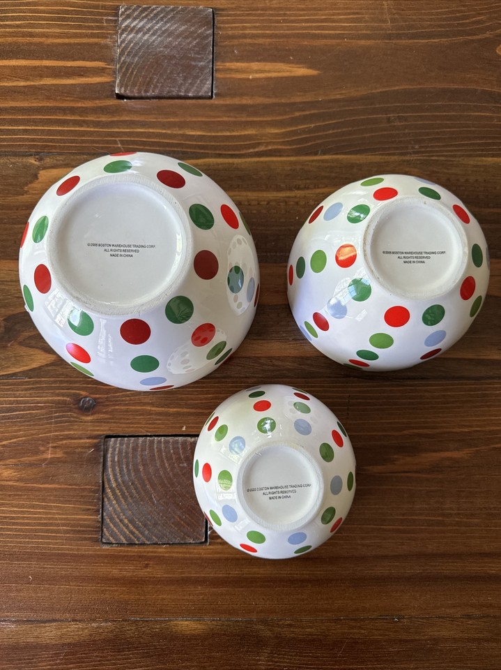 POLKA DOTS NESTING Serving Bowls Boston Warehouse Trading Set of 3 Blue ...