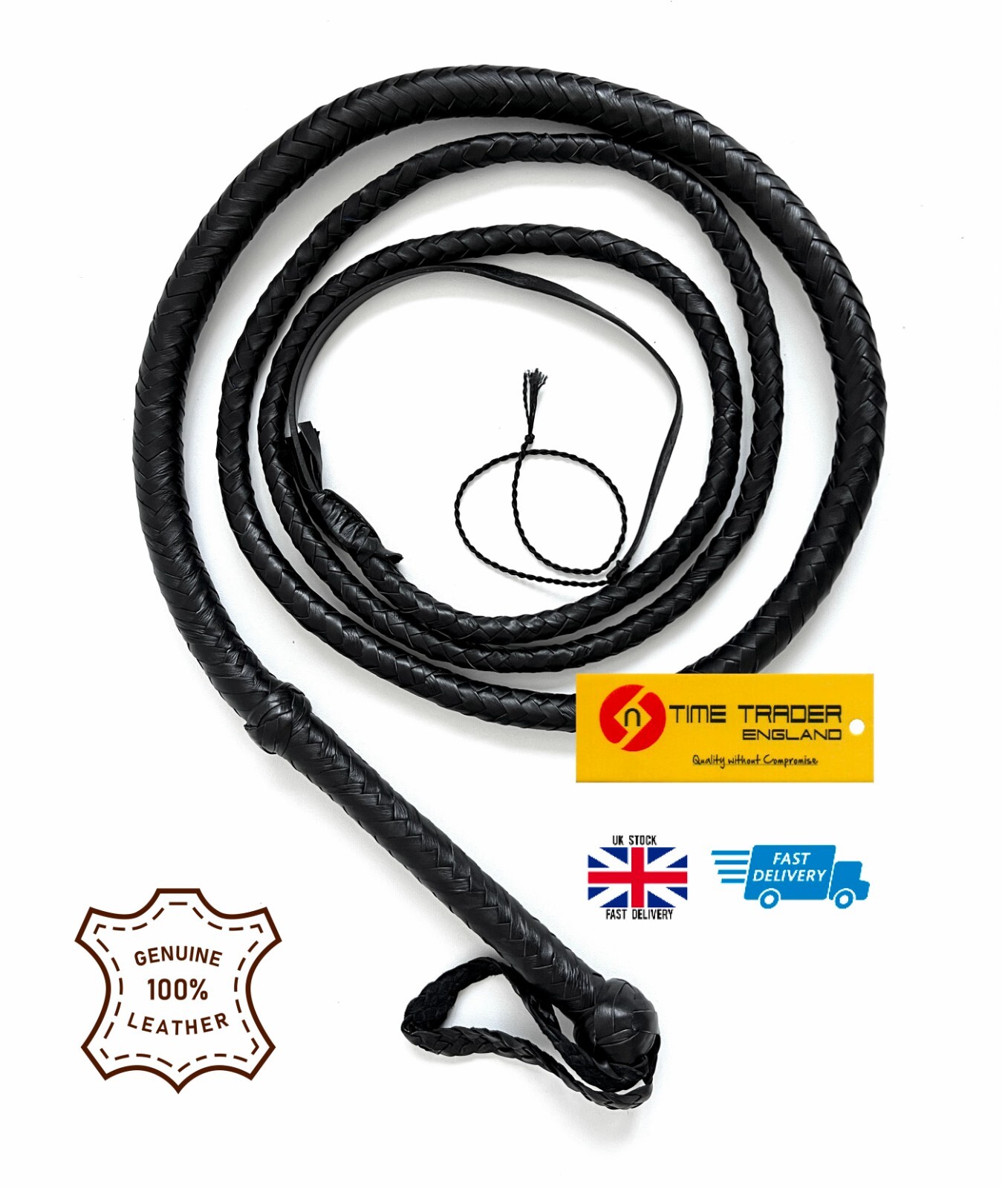 4 6 8 10 12 feet Premium Genuine Real Leather Bull Whip Bullwhip BLACK ...
