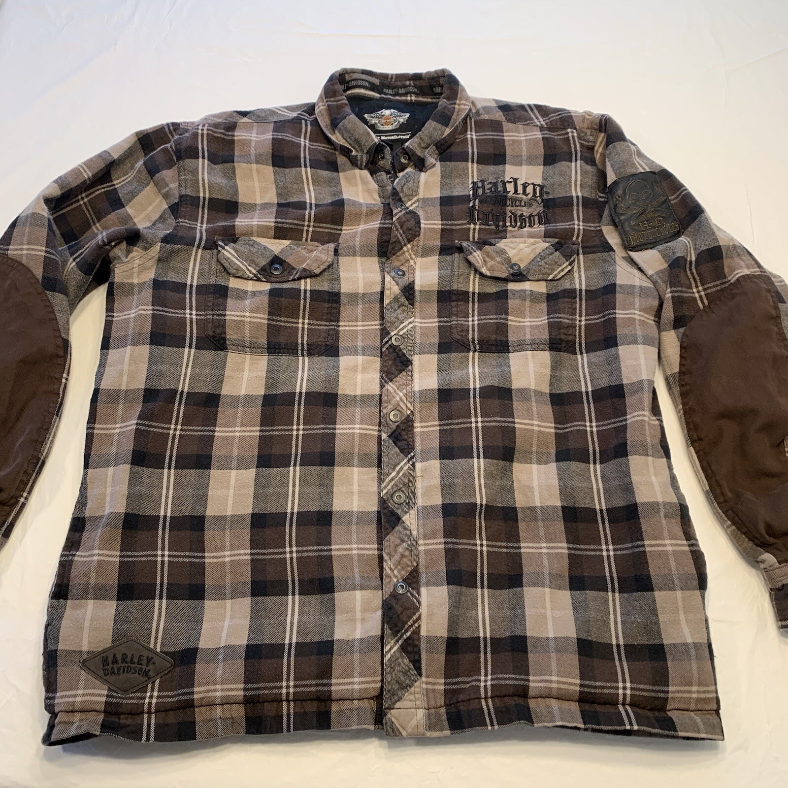 Harley Davidson Logo Elbow Patches Lined Plaid Flanne… - Gem