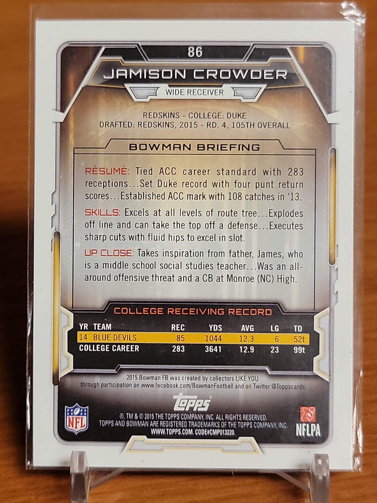 2015 Bowman Black #86 Jamison Crowder rookie card, Buffalo Bills | eBay