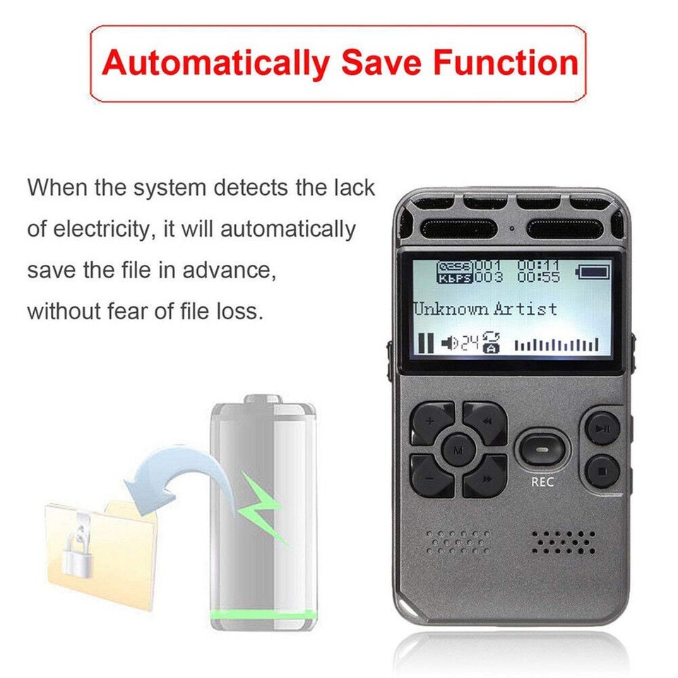 Rechargeable LCD Digital Audio Sound Voice Recorder Dictaphone MP3 ...