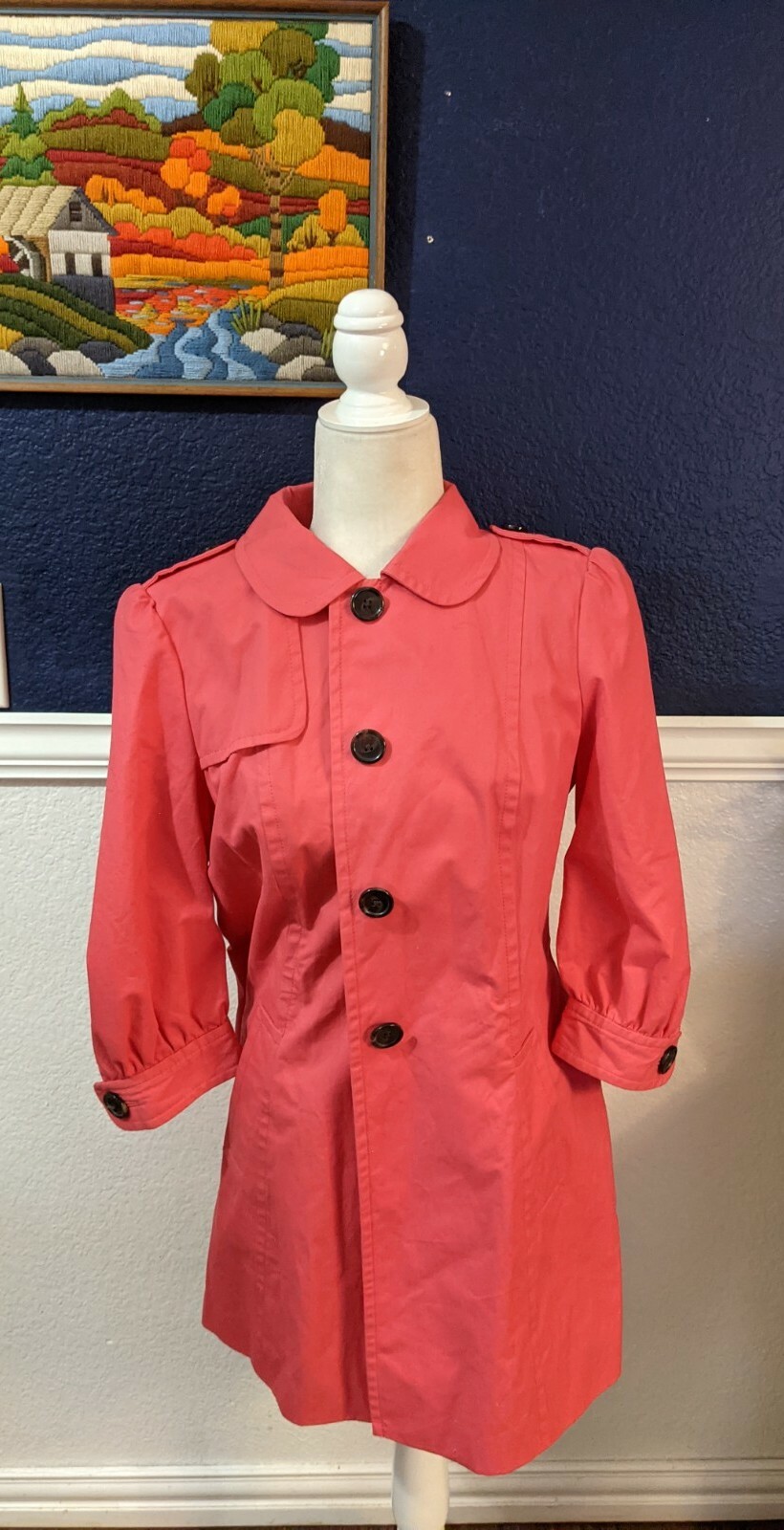Banana Republic Pink Button Trench Coat Jacket 100% Cotton Sz Medium M ...