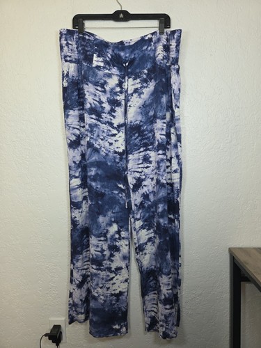 PEACE & PEARLS XXL Pants Blue White Tie Dye Wide Waist Band Wide Leg ...