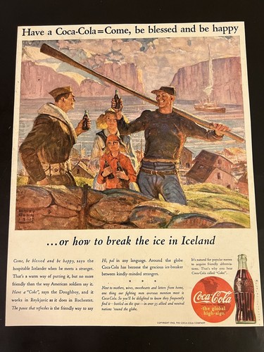 Coca-Cola 1943 WWII Era “Iceland” Magazine Print Add 10x12.5 Patriotic ...