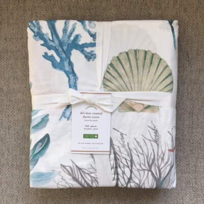 POTTERY BARN Del Mar Coastal ORGANIC DUVET COVER only Queen Seashell ...