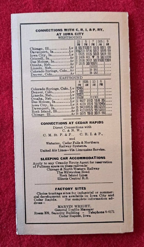 1950 CRANDIC Railway Timetable Cedar Rapids and Iowa City Vintage | eBay