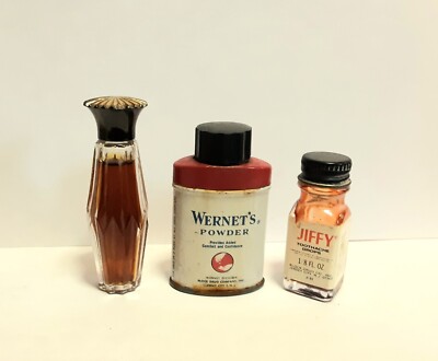 Vintage Bathroom Items: Werner Tooth Powder Tin, Chantilly Bottle ...