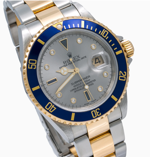 Rolex Submariner 16613 40mm Silver Serti Dial Two-Tone Steel Gold Watch ...