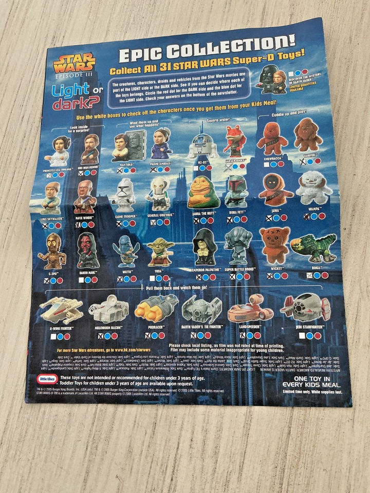 Lot of 5 ~Star Wars Episode 3 Burger King Kids Meal Toy& brochure 2005 ...