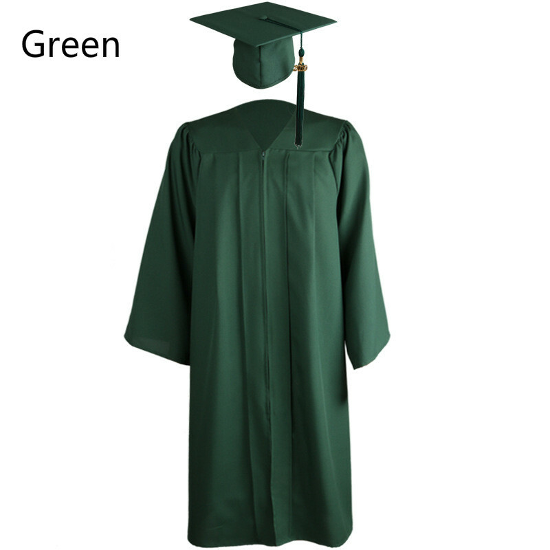 Men University Academic Graduation Gown Bachelors Dress Cap Hat Matte ...