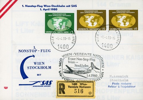 United Nations Vienna 9 Registered SAS Non-Stop Flight Vienna Stockholm ...