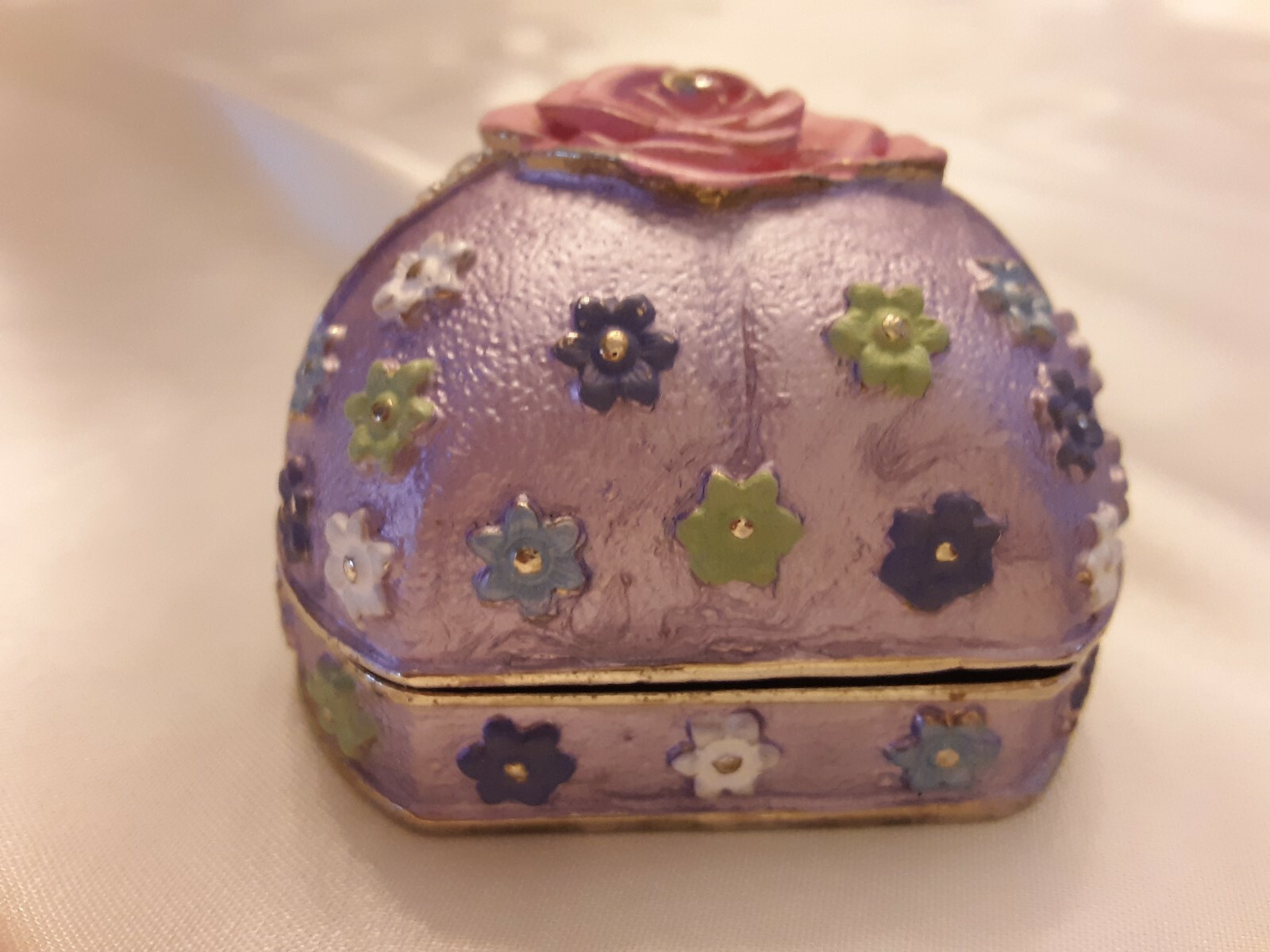 TRINKET/PILL/ENGAGEMENT RING BOX "Lavender Heart"- Jeweled and Enameled ...
