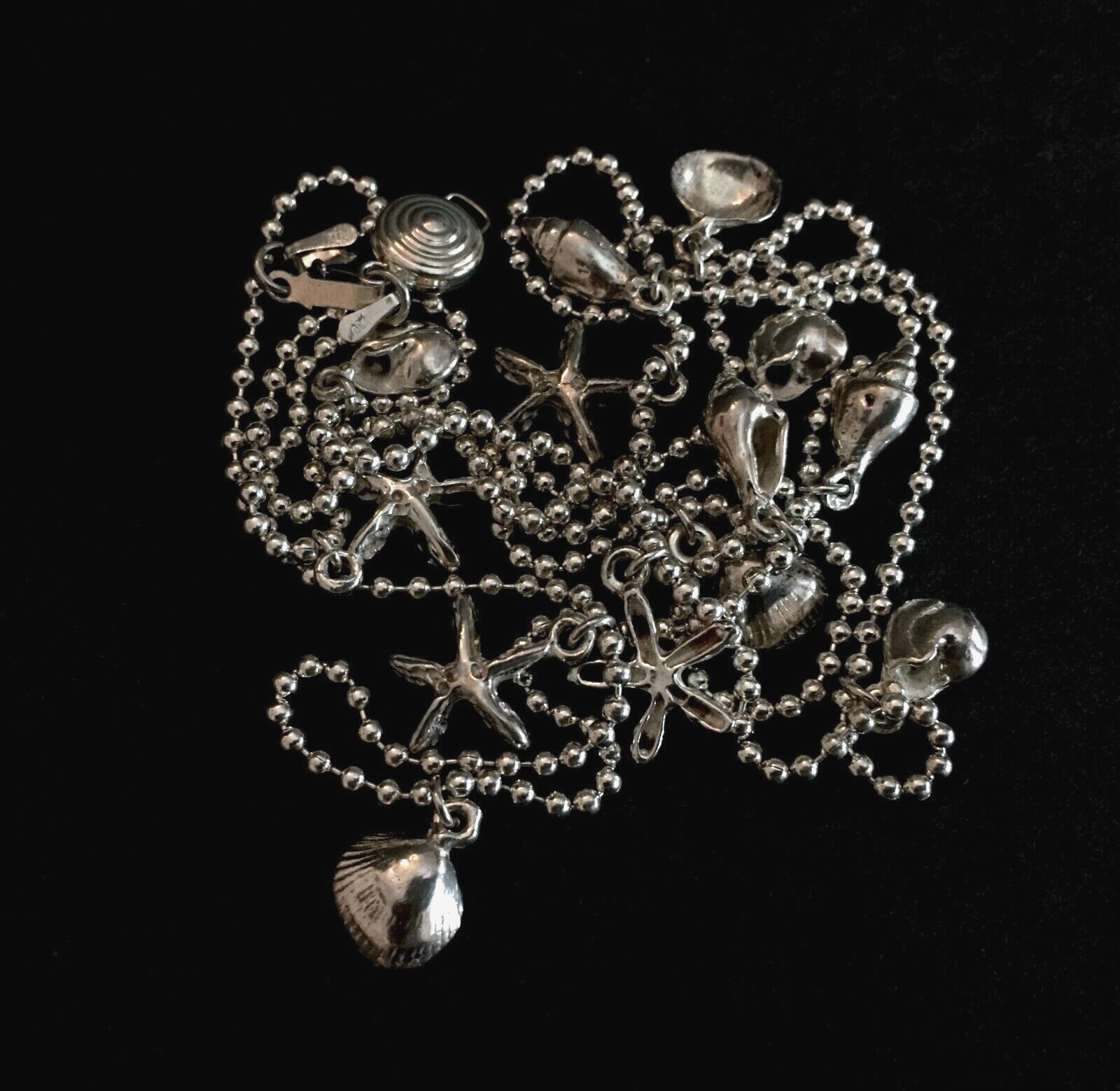 Sterling Silver .925 OCEAN Charm Beaded Necklace, Starfish, Shell ...