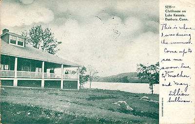 CLUBHOUSE ON LAKE KENOSIA, DANBURY, CONN. CT. CONNECTICUT. PEOPLE ON ...