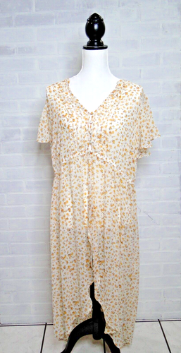 Torrid Woman's 1 White Yellow Floral Chiffon Hi-Low Split Maxi Top ...