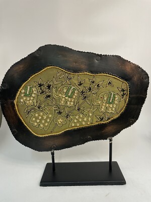 Decorative Zari Animal Scene Framed by Rustic Metal with Pedestal ...