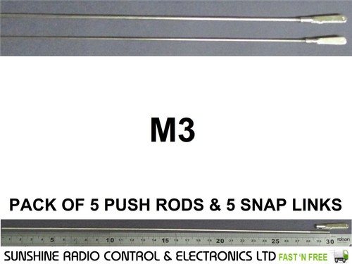 RC M3 Pushrod 300mm 30cm 12" Push Rods M3 Thread + Steel Clevis Snap ...
