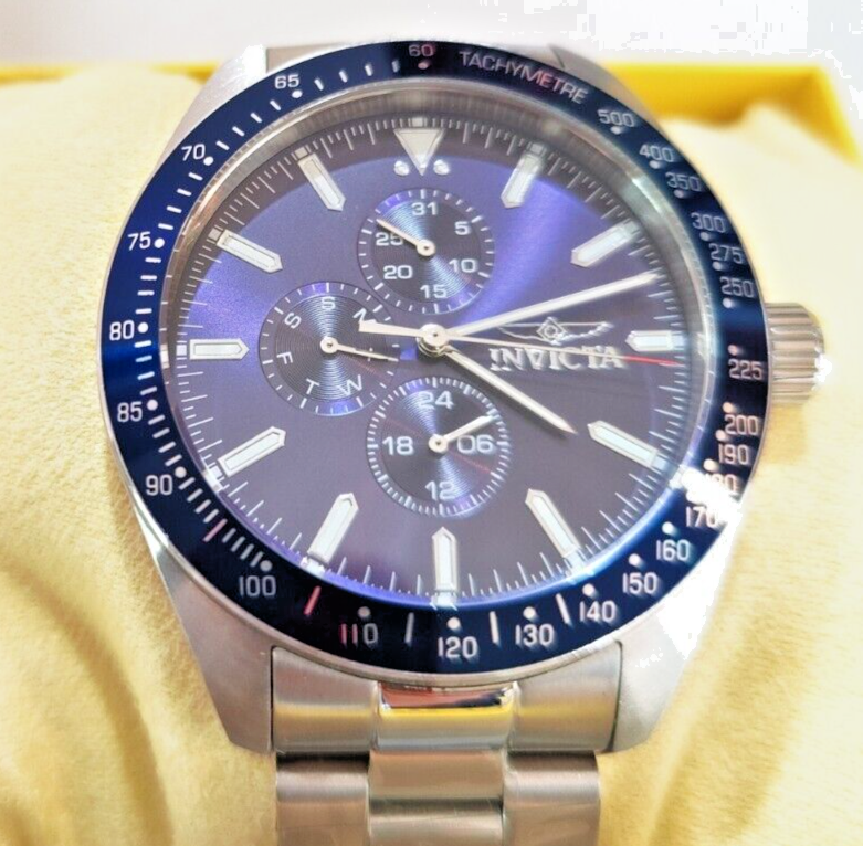 Invicta 38965 Aviator Men's 45mm Blue Day Date 12 & 24 Hour Sunray Dial ...