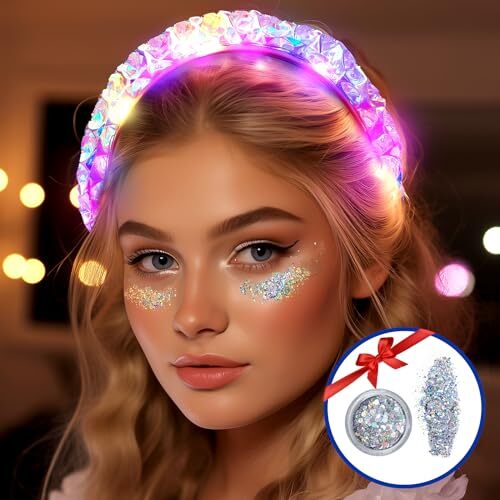 Light Up Headband - Glowing Headband LED Party Headband Glitter Rave ...
